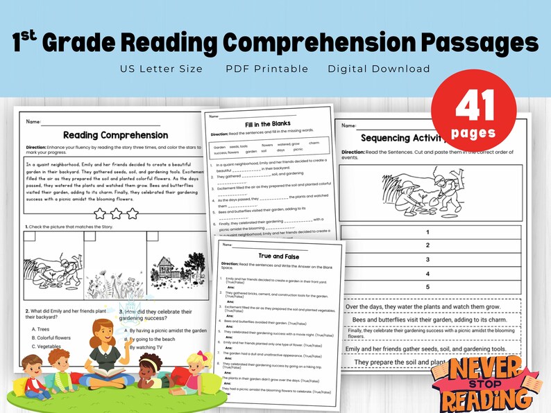 41-page 1st Grade Reading Comprehension Worksheets | Printable Literacy ...