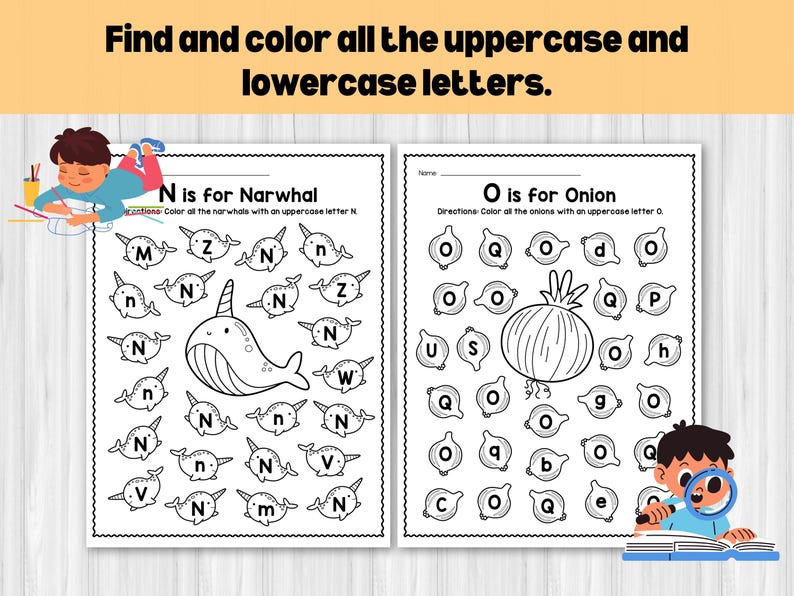 Alphabet Find and Color Worksheets – Printable PDF & JPG Activity Pages ...