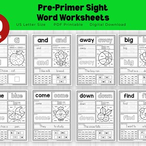 Kindergarten Sight Word Worksheets | 150 Pages | Pre-primer, Dolch ...