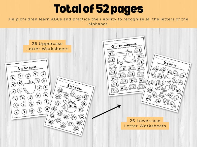 Alphabet Find and Color Worksheets – Printable PDF & JPG Activity Pages ...