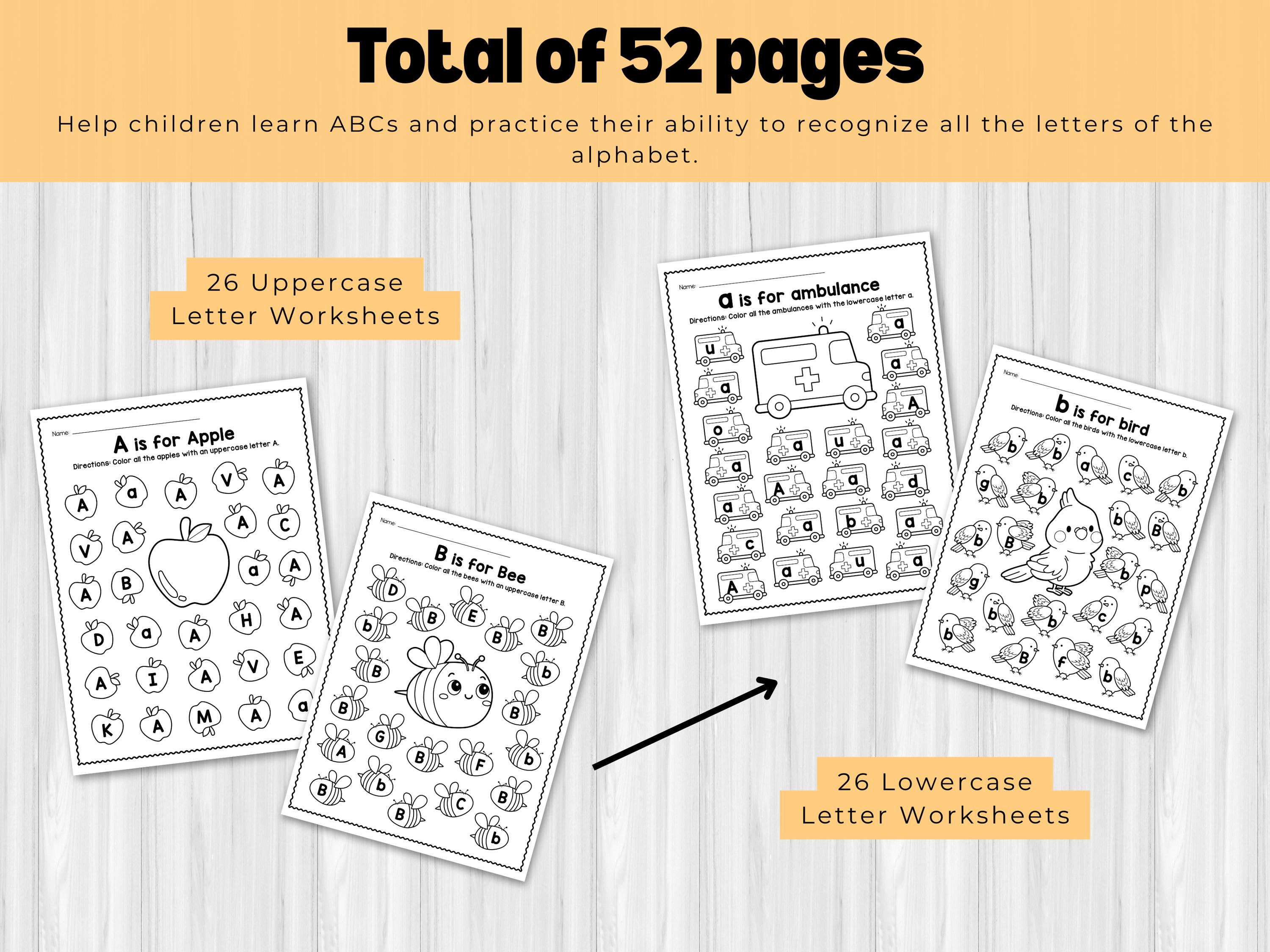 Alphabet Find and Color Worksheets – Printable PDF & JPG Activity Pages ...
