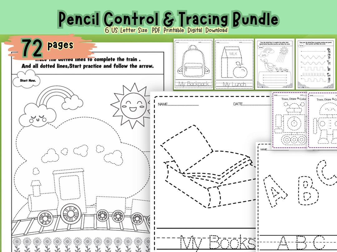 72 Page Tracing Practice Workbook for Kids, Pencil Control Worksheets ...
