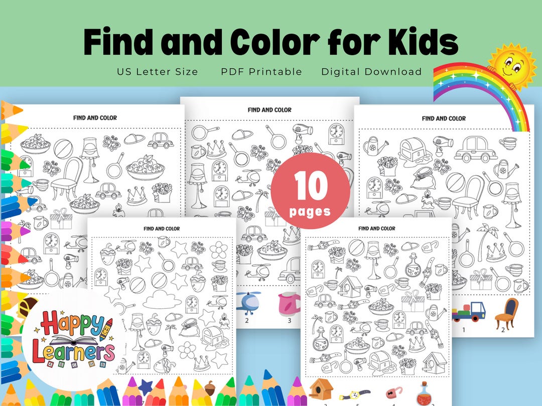 Find and Color for Kids | 10 Hidden Object Coloring Pages | Printable ...
