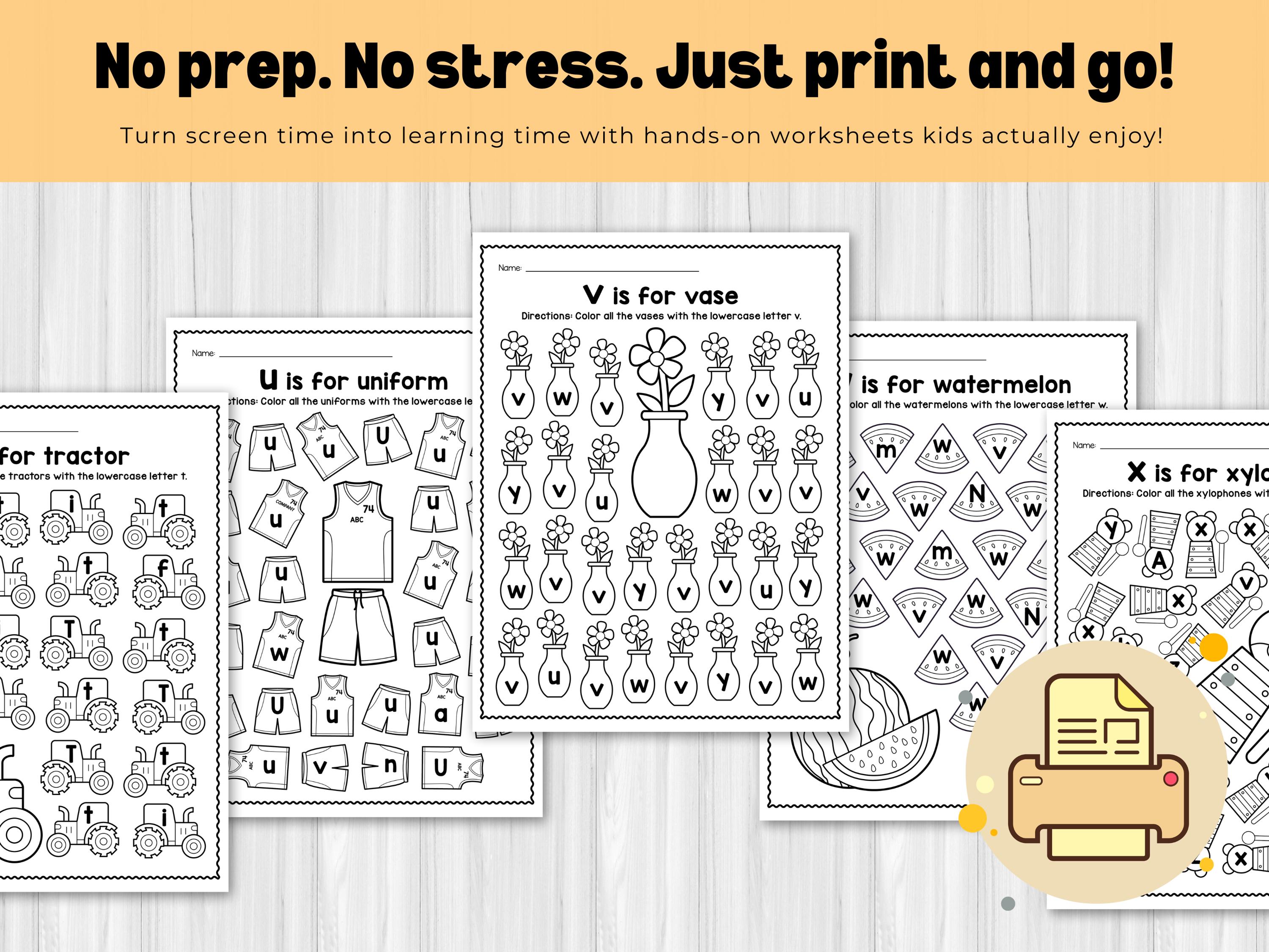 Alphabet Find and Color Worksheets – Printable PDF & JPG Activity Pages ...