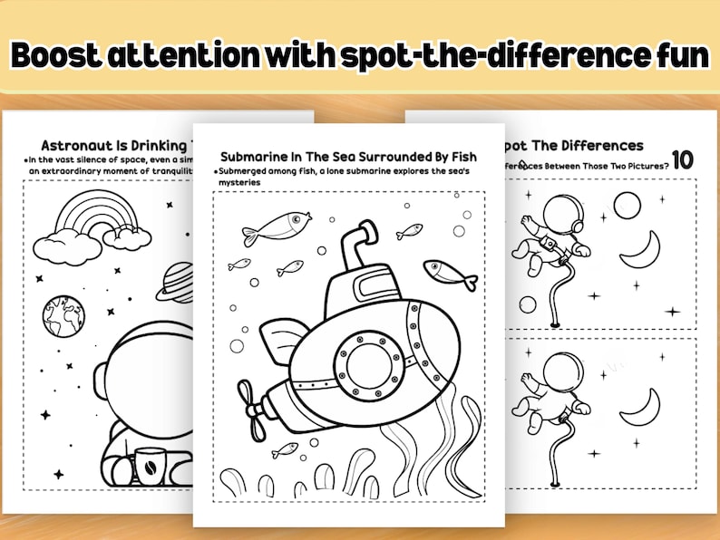 Kids’ Spot the Differences Puzzle Book, Printable 30 Pages Pdf of Brain ...