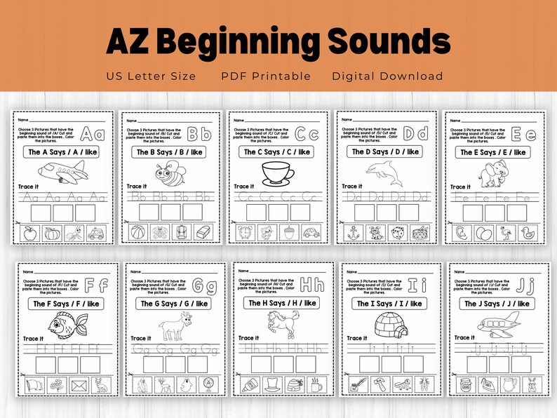27 Pages Beginning Sounds Cut and Paste | A–Z Alphabet Phonics ...