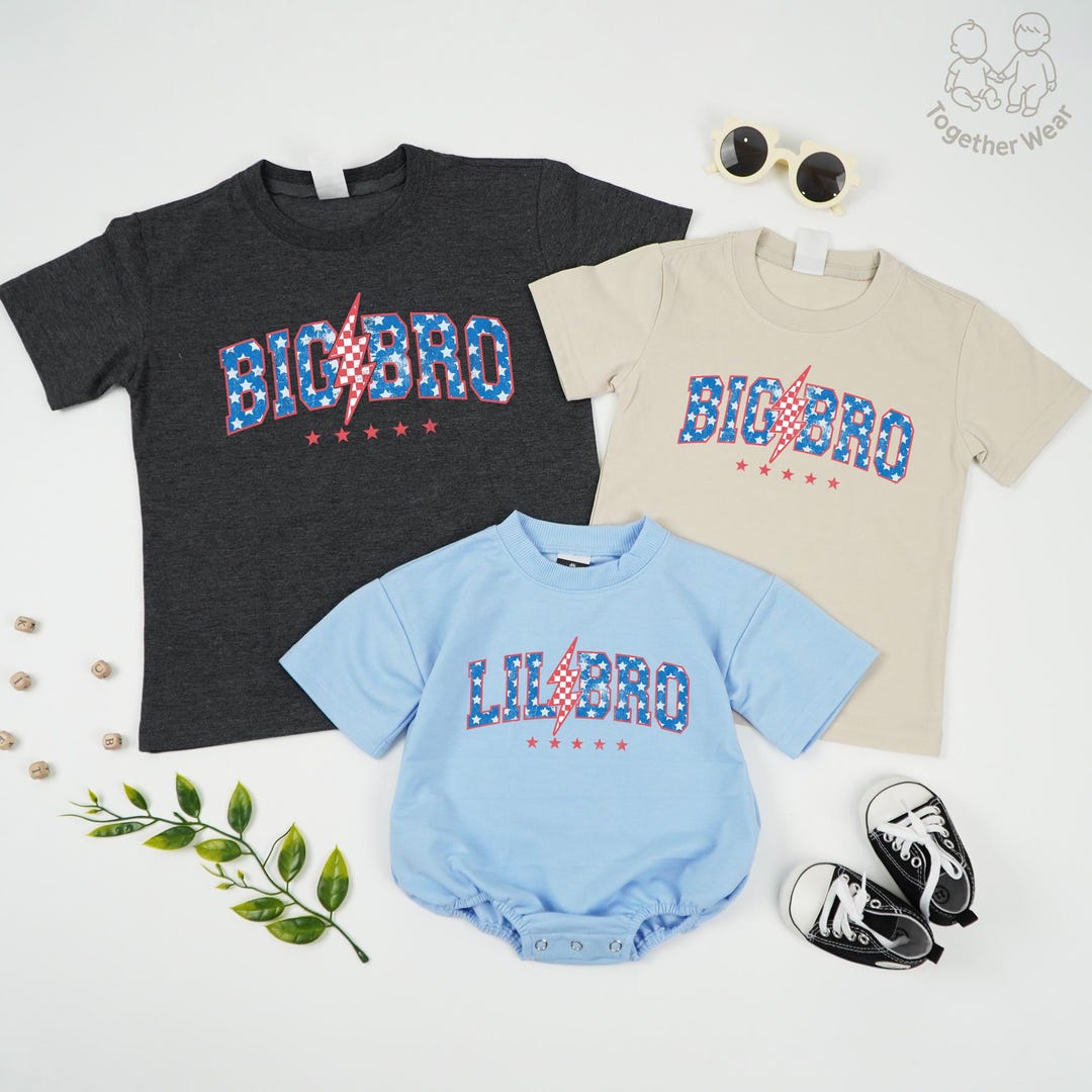 American Big Bro Lil Bro Matching Outfit, Patriotic Lightning Bolt ...