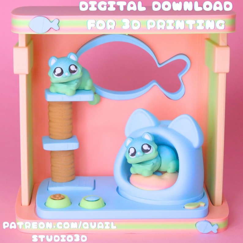 3D Printable Cat House Display With Cat STL Model (digital Download) - Etsy