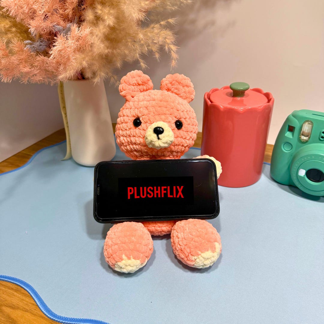 Peaches and Cream Teddy Bear Plushie Crochet Stuffed Animal Phone ...