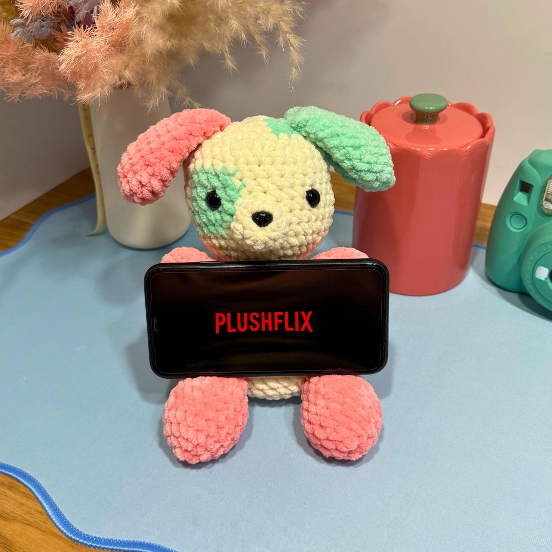 Pink and Cream Puppy Dog Plushie Crochet Stuffed Animal Phone Holder ...
