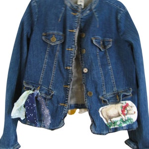 One of a Kind Boho Hippie Jean Jacket, Denim Embellished Patchwork ...