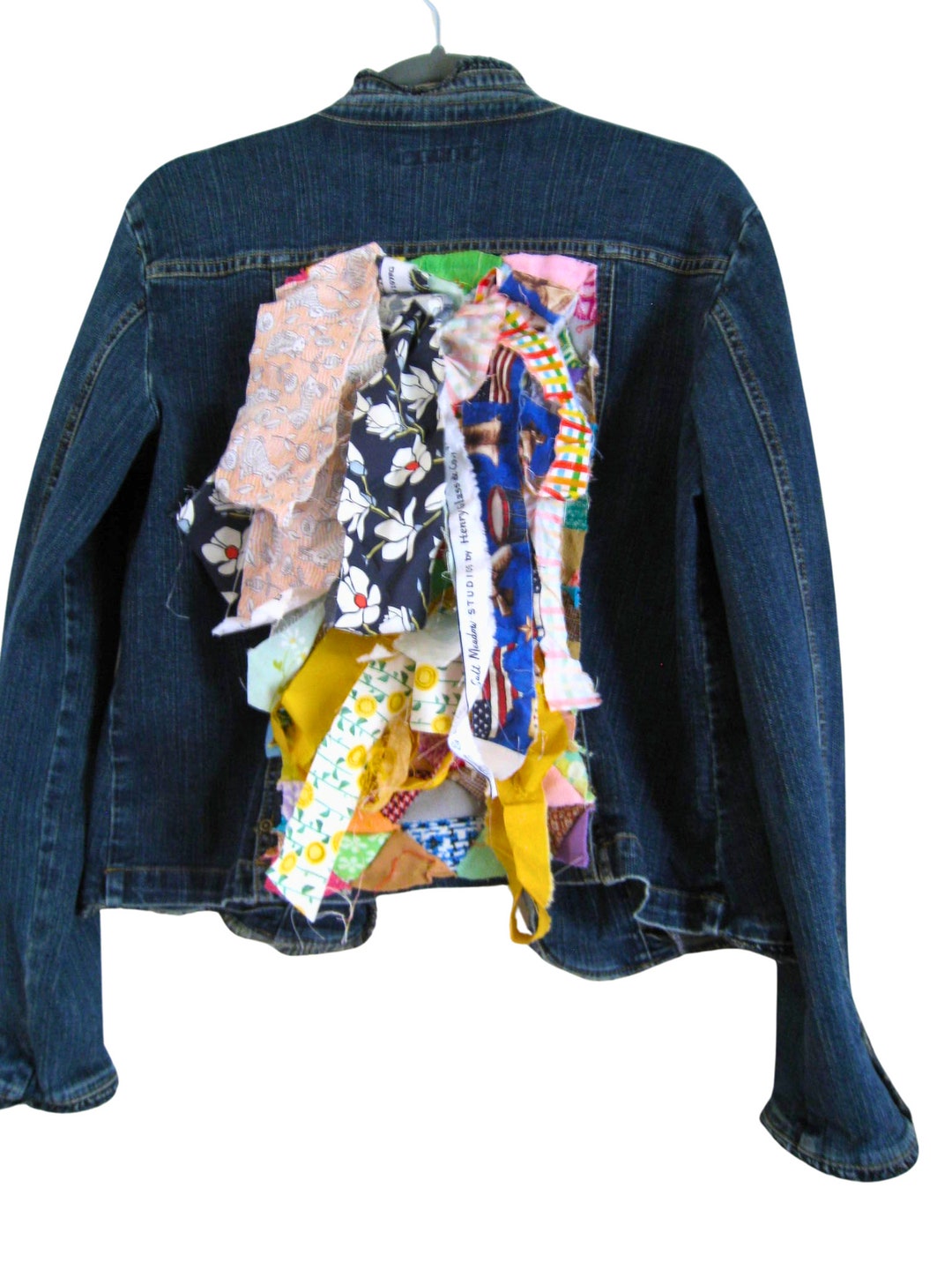One of a Kind Boho Hippie Jean Jacket, Denim Embellished Patchwork ...