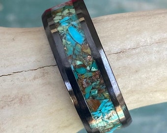 Turquoise Inlay Wedding Ring in Sterling Silver by Hileman Silver ...