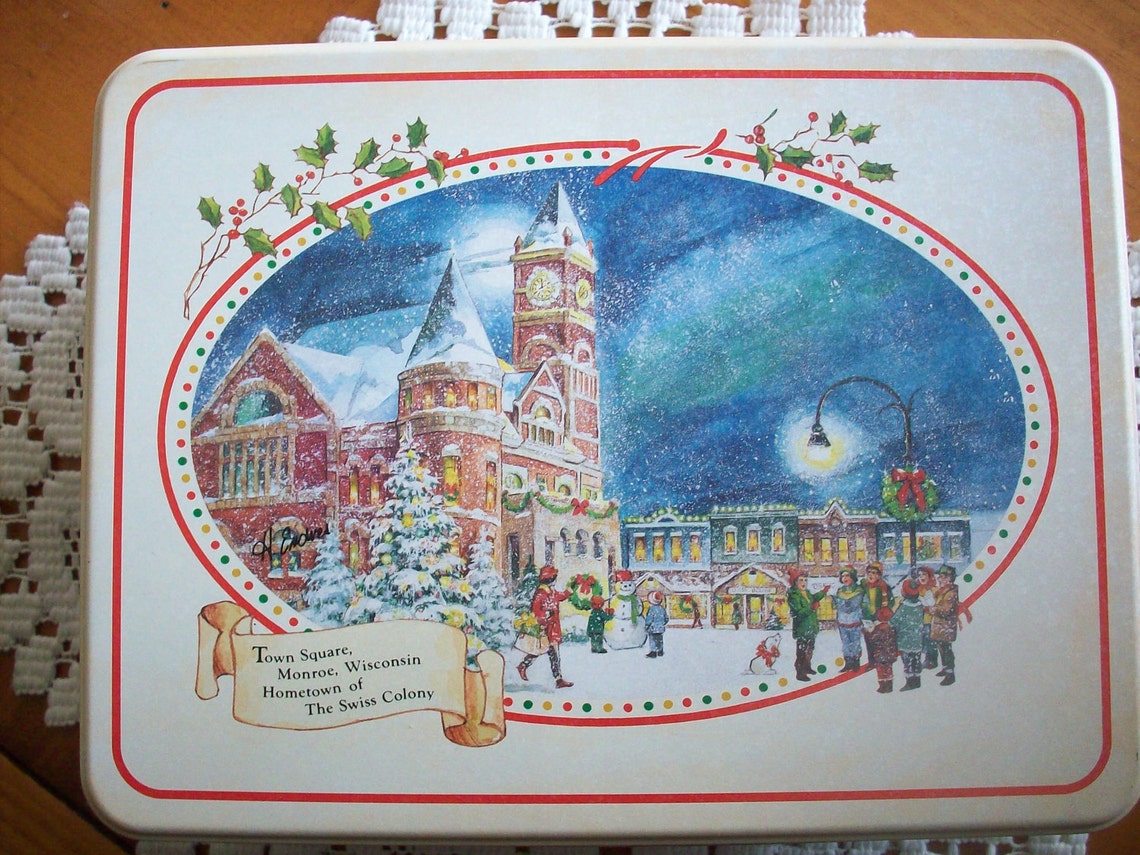 Vintage Swiss Colony Christmas Tin: Helen Endres Monroe WI Design - Etsy