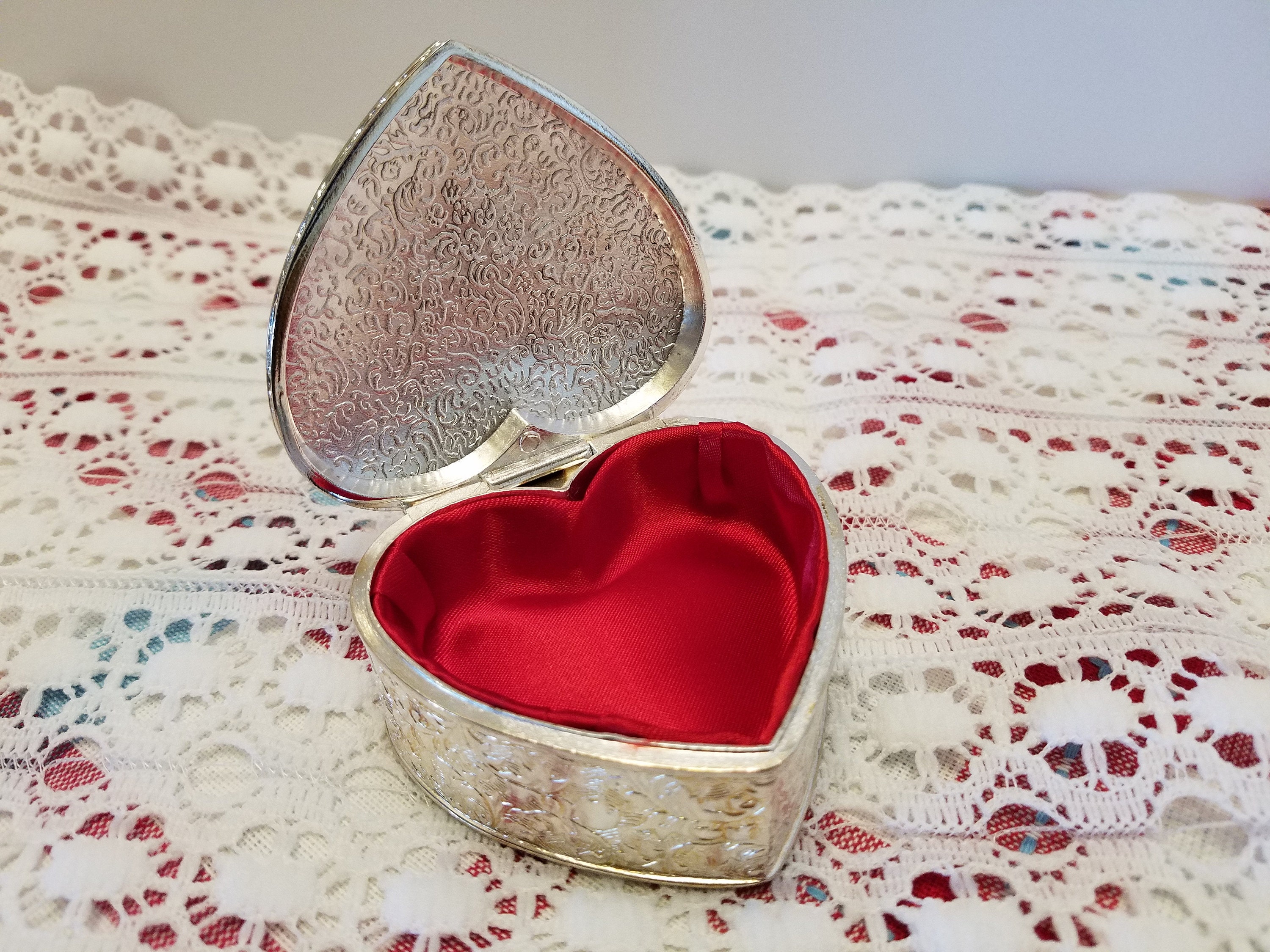 Heart Ring Box Silver Plate Embossed Box Ring Gift Box - Etsy