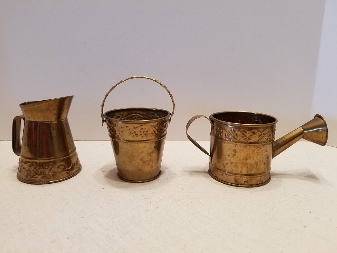 Mini Brass Containers Bucket, Watering Can and Pitcher Hosley Solid ...