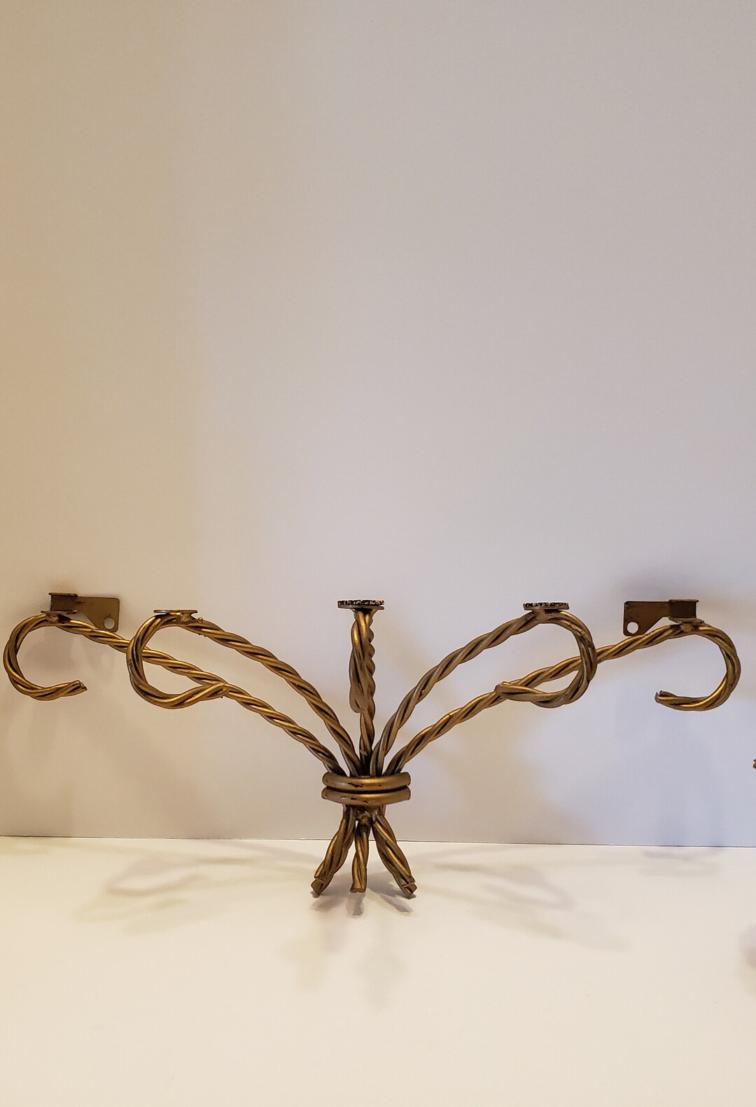 Golden Rope Wire Candle Sconces and Wall Shelf Bracket Vintage ...