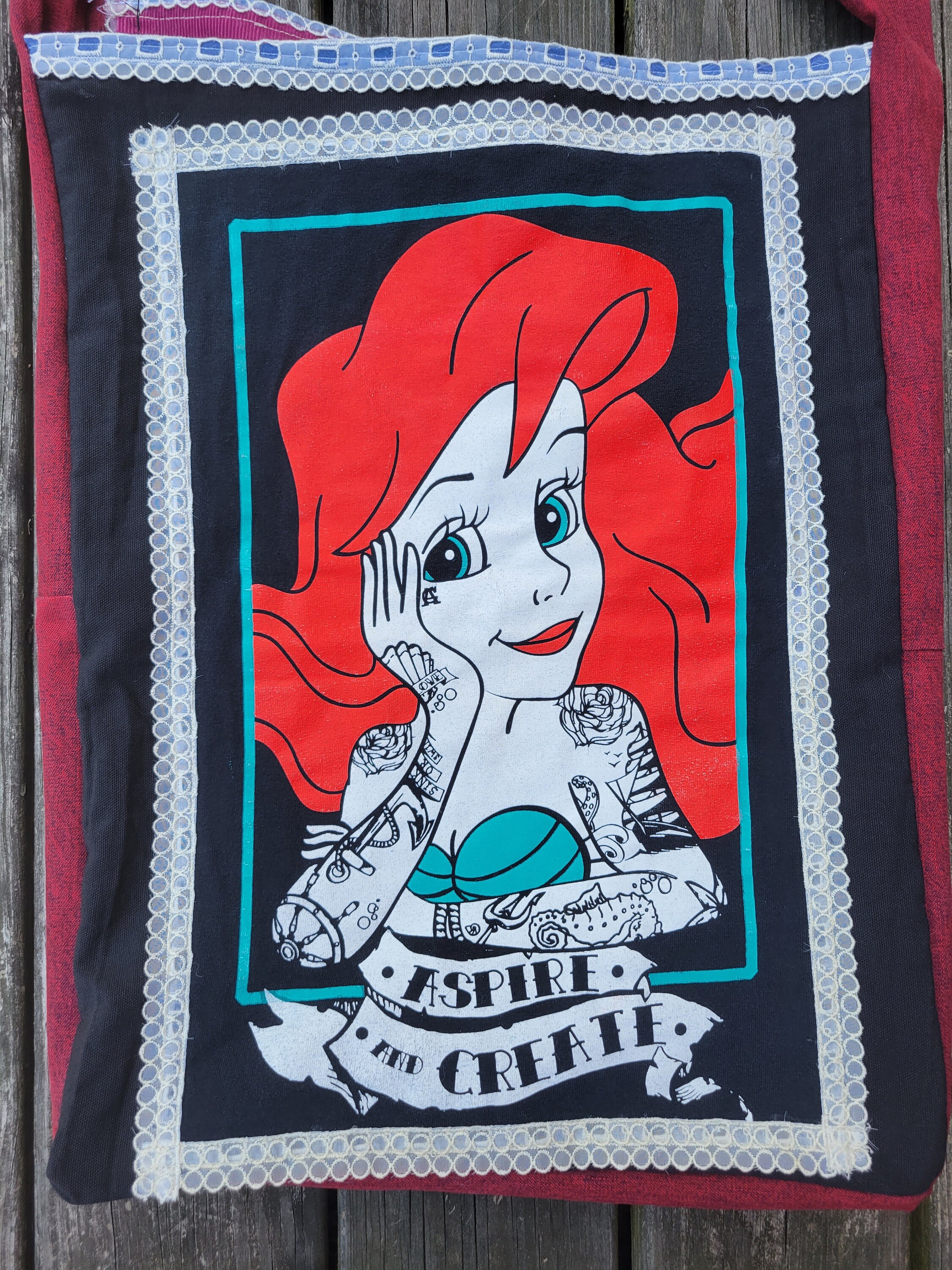 THE LITTLE MERMAID Tattoo Ariel Shell Pocket T-shirt & Denim Handmade ...