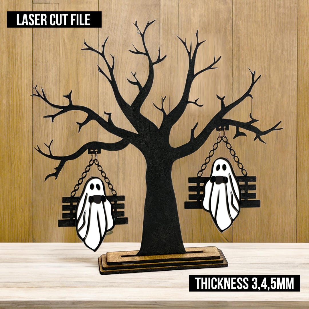 Chilling Ghost on Swing 3D Laser Cut SVG, Halloween Laser SVG, Cute ...