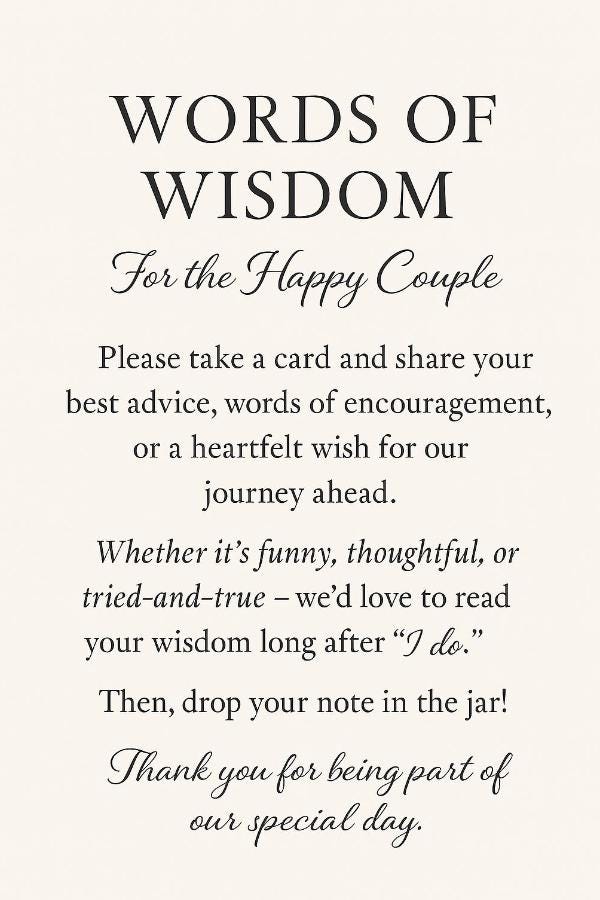 Elegant Words of Wisdom Jar Sign – 8.5x11" Printable Wedding Sign ...