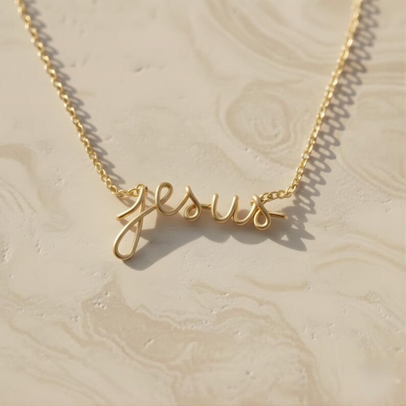 Jesus Necklace Gold, Silver Jesus Necklace: Wire Name Necklace ...