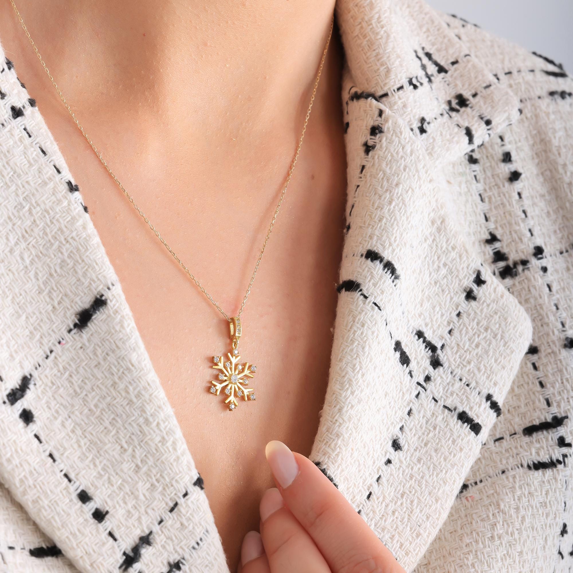 Silver Snow Flake Pendant Necklace Dainty Snowflake Necklace With ...