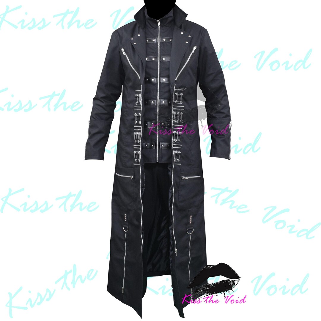 Mens Gothic Long Coat | Heavy Metal Trench Coat | Safety Pins & Zippers ...