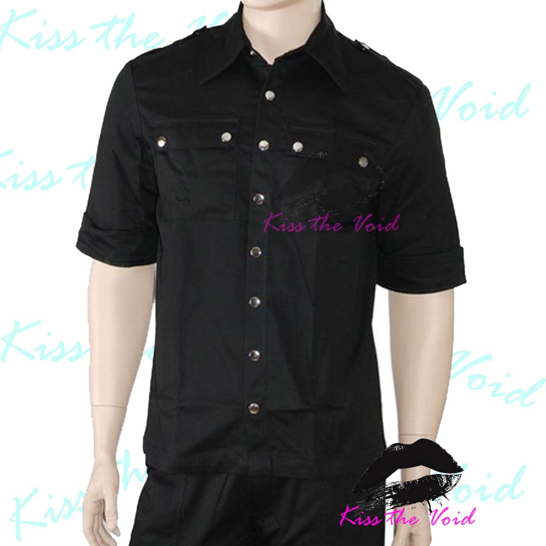 Gothic Half Sleeve Shirt - Black Button up Short Sleeve Shirt ...