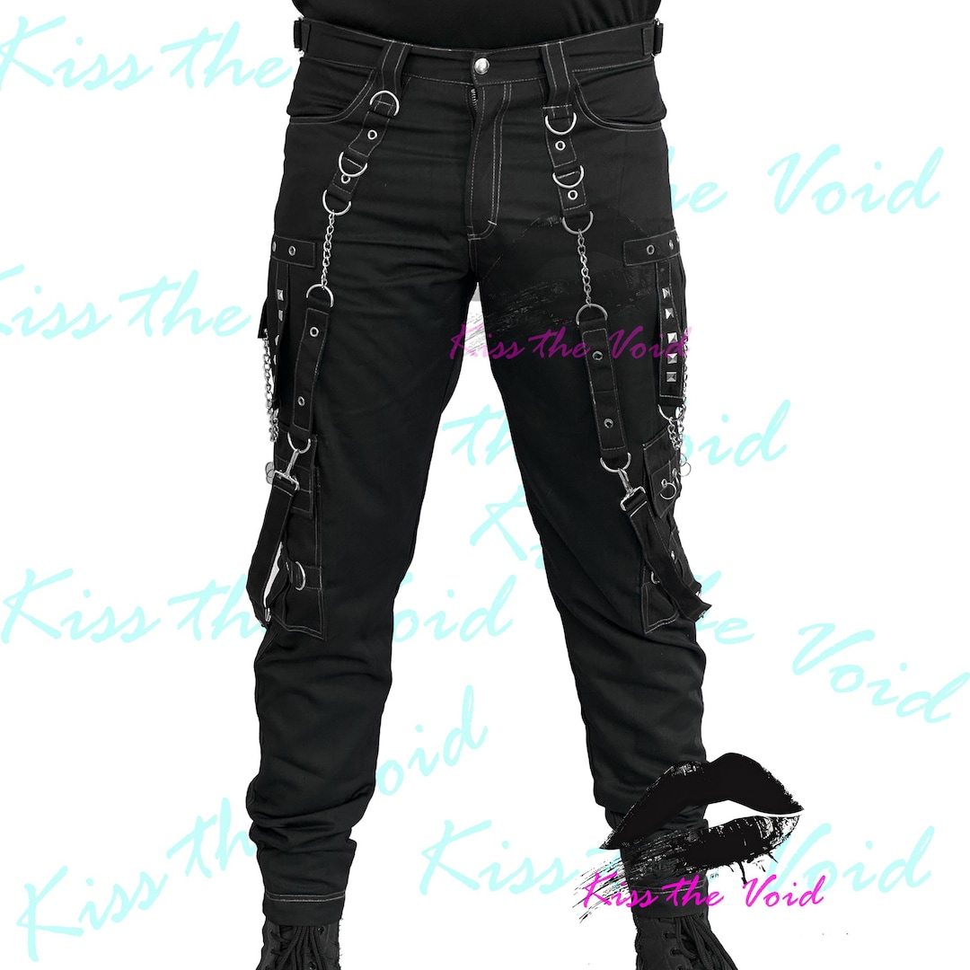 Men Studded Gothic Pant - Punk Rock Star Black Slim Fit Pant ...
