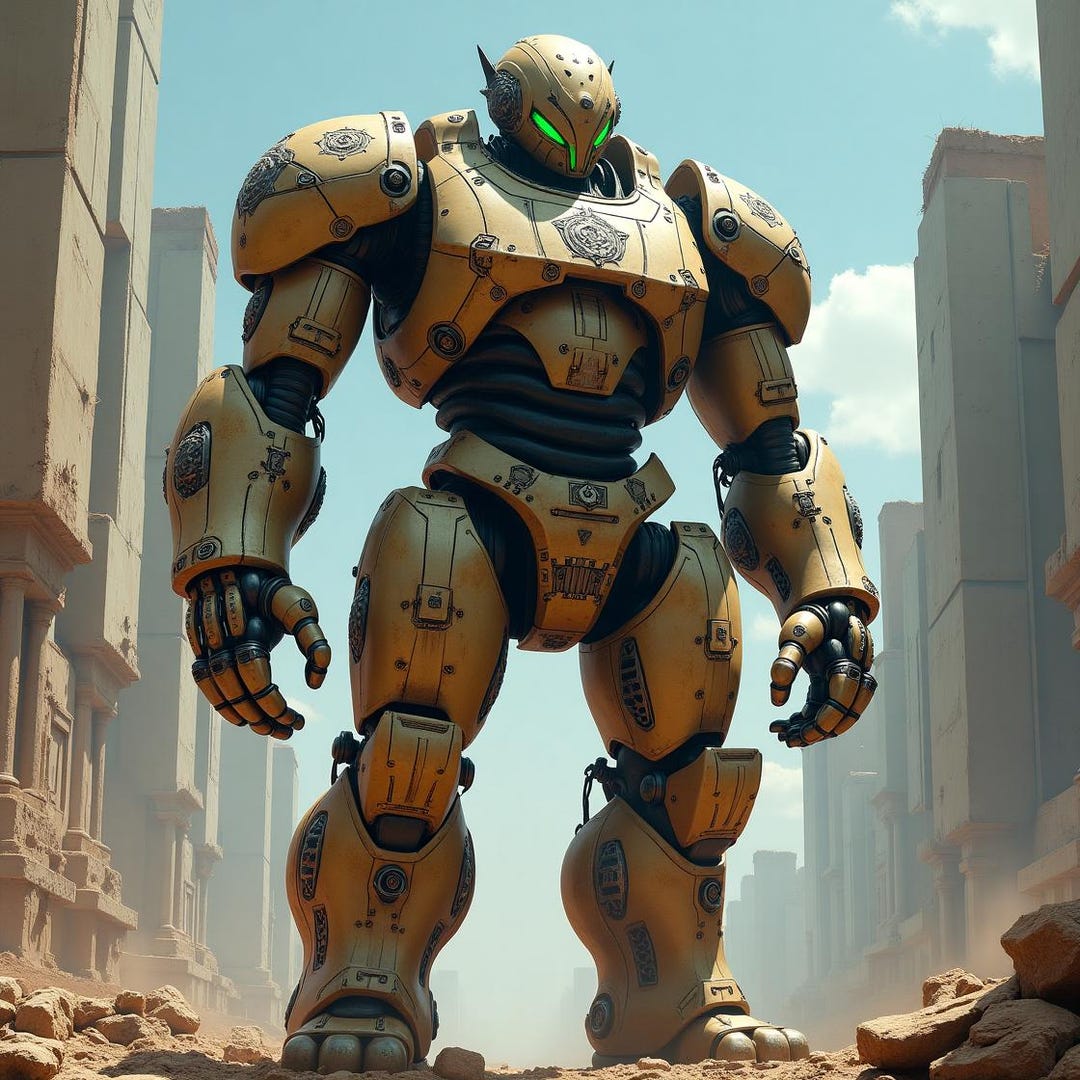 Golden Guardian - Post-apocalyptic Mech Sentinel Digital Art Print ...
