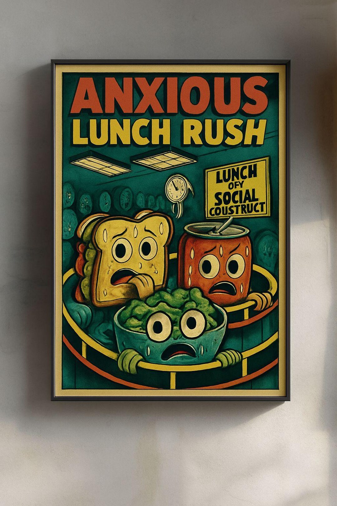 Anxious Lunch Rush - Surreal Pop Art Poster | Funny Food Anxiety Wall ...