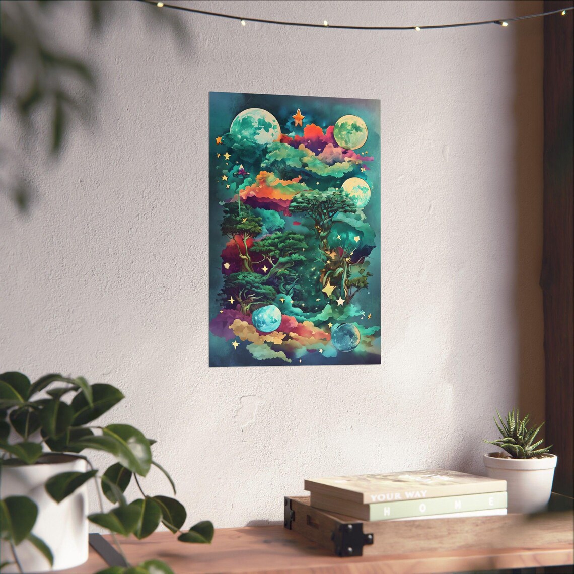Celestial Forest Moon Wall Art - Vertical Posters, Dreamy Watercolour ...