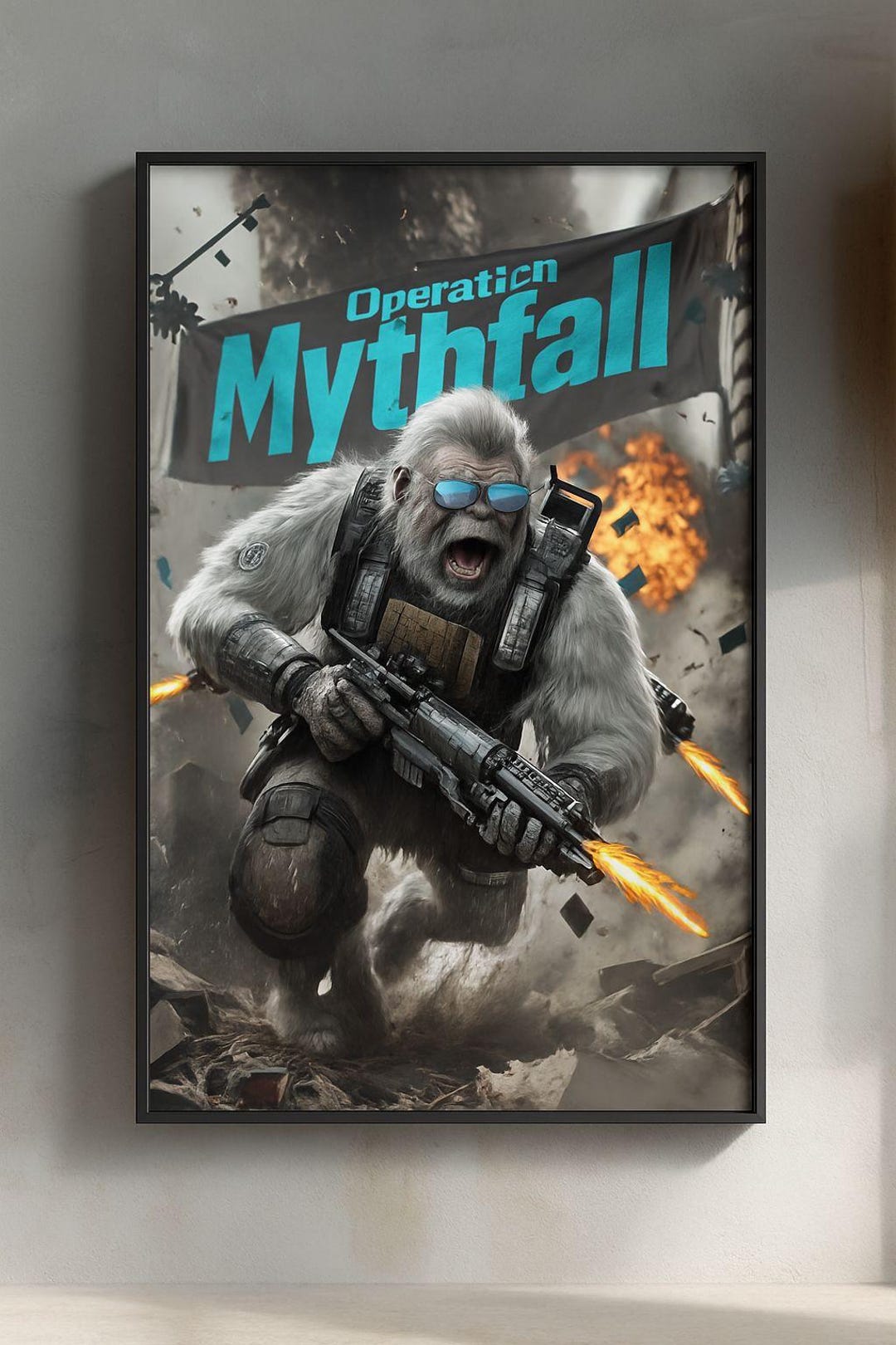 White Bigfoot War Art - Hyper-realistic Tactical Cryptid Poster ...