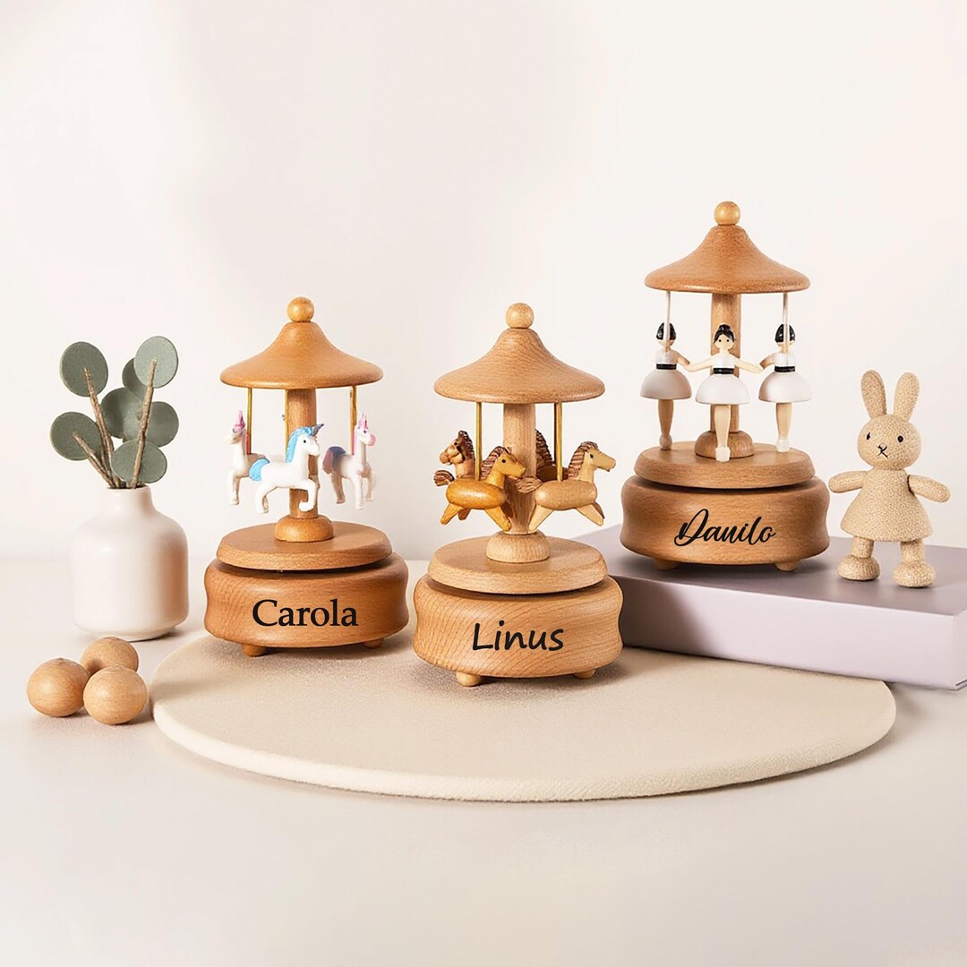 Personalized Wooden Carousel Music Box: Newborn Keepsake Nursery Decor ...