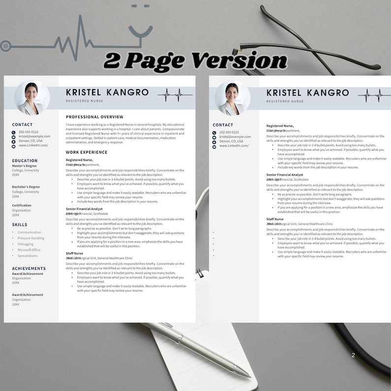 Nurse Resume Template | Bewerbungsvorlagen Word + Canva Editable CV ...