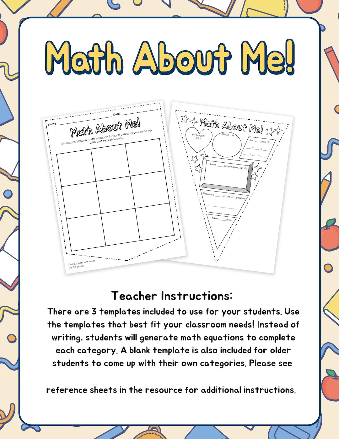 Math About Me Worksheet: Back to School Activity, Grades 1-3 (PDF ...