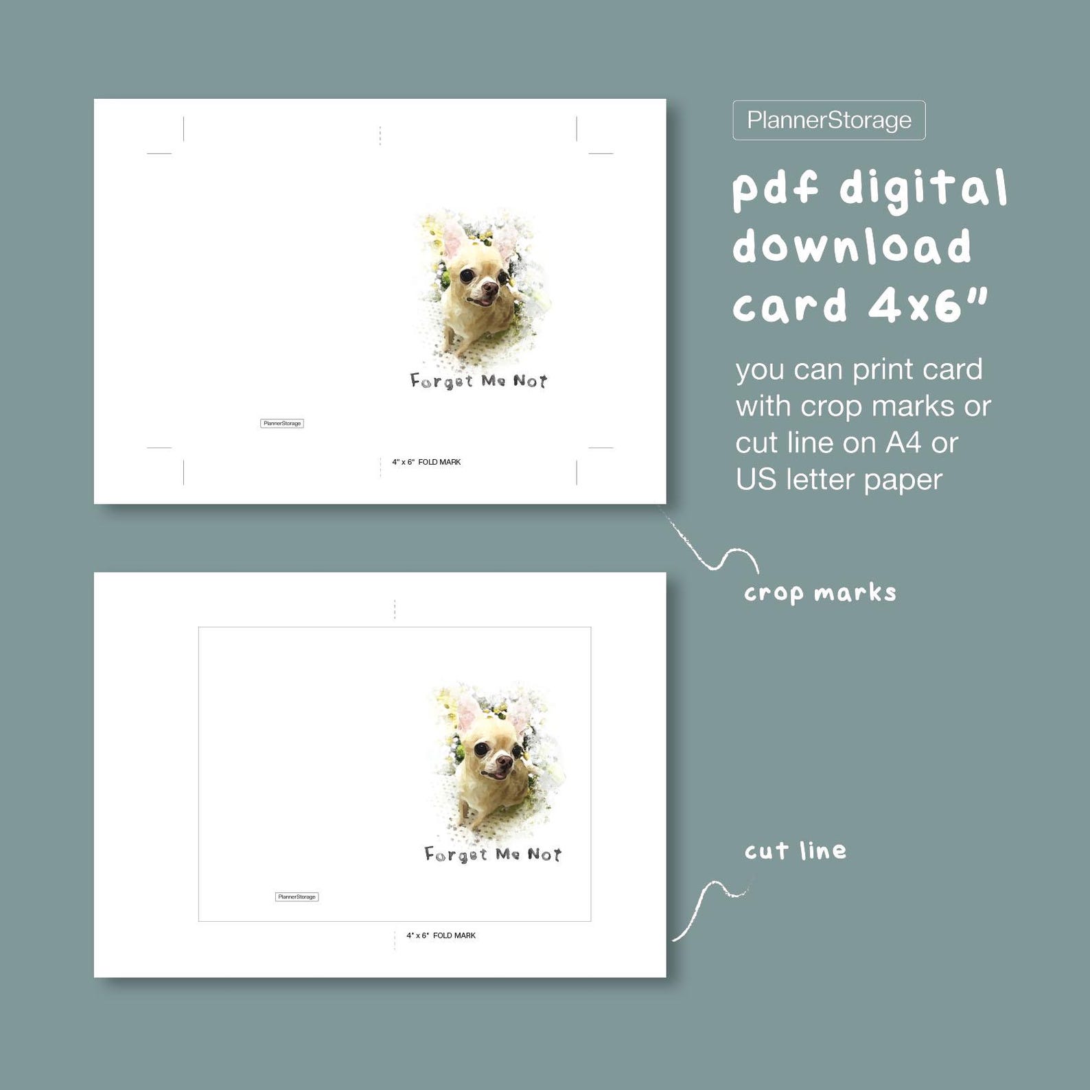 Printable Forget Me Not Dog Miss You Card, Greeting Card, Love Card ...