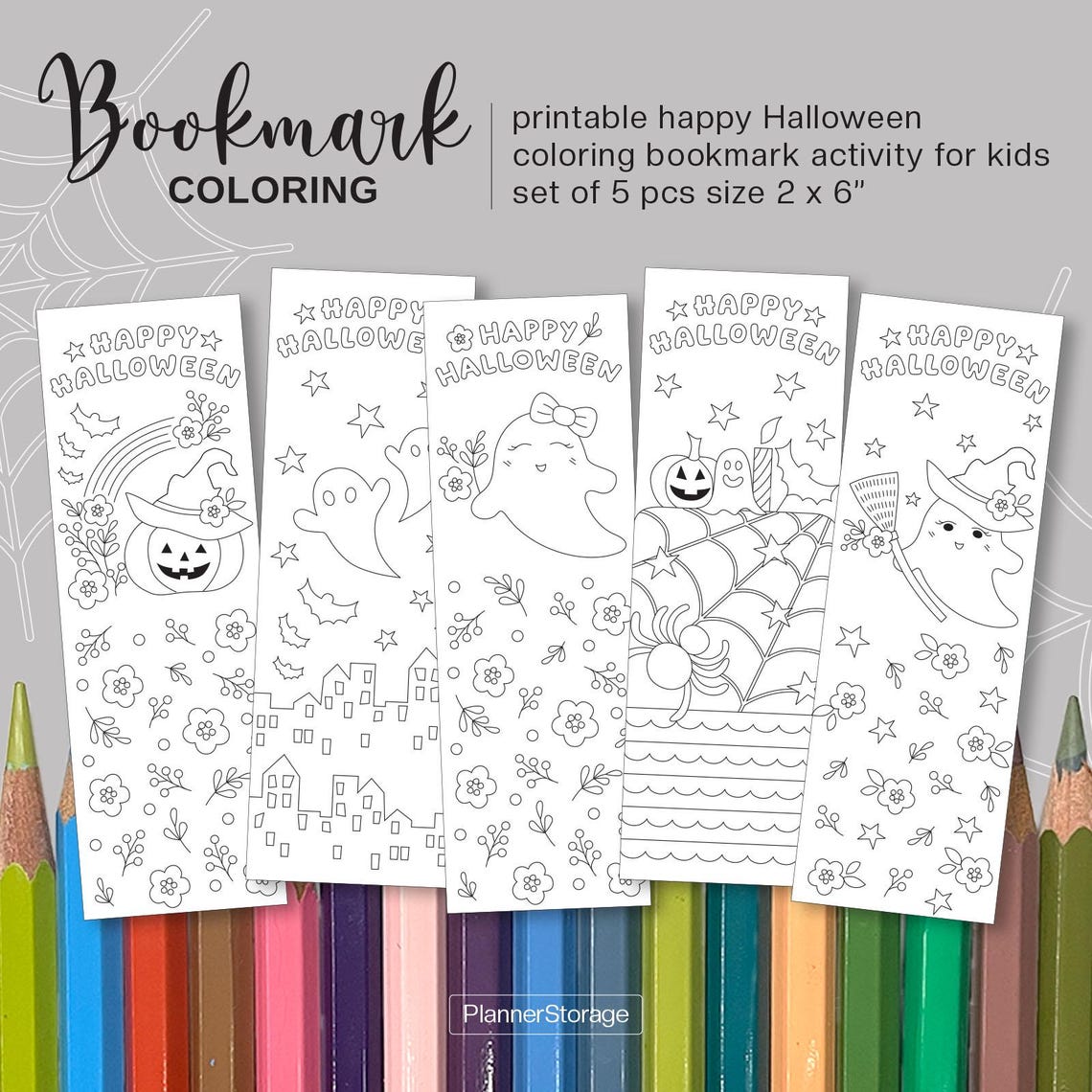 Happy Halloween Printable Coloring Bookmark for Kids Activity I Trick ...
