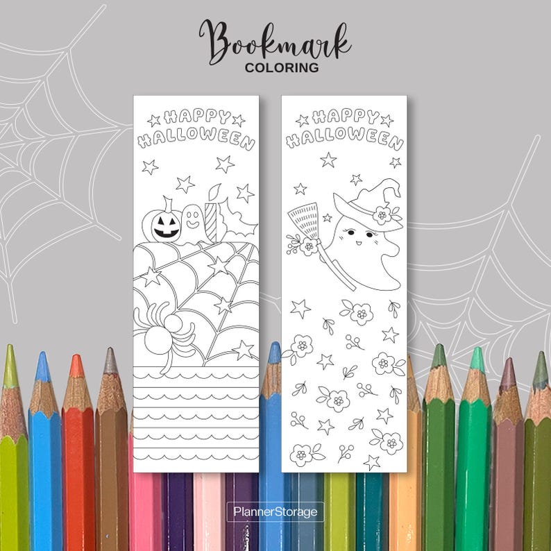 Happy Halloween Printable Coloring Bookmark for Kids Activity I Trick ...