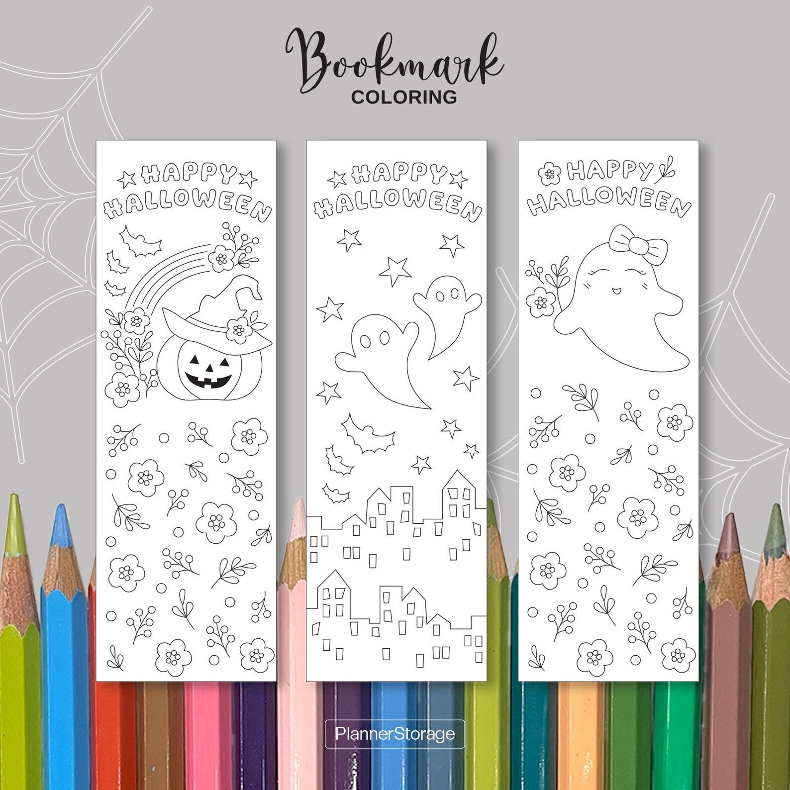 Happy Halloween Printable Coloring Bookmark for Kids Activity I Trick ...