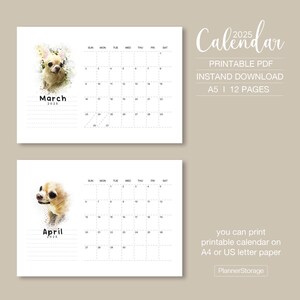 Printable Monthly Calendar 2025 With Cute Dog Pet Animal Lover in ...
