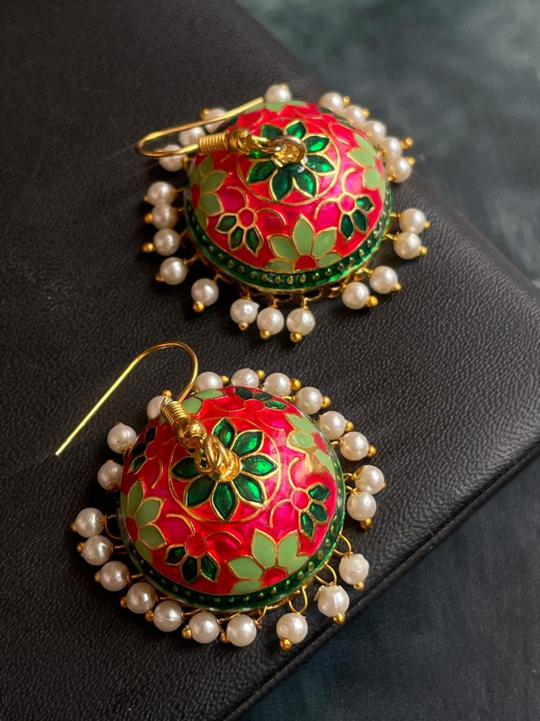 Meenakari Flower Print Dome Shape Jhumka Earring - Etsy