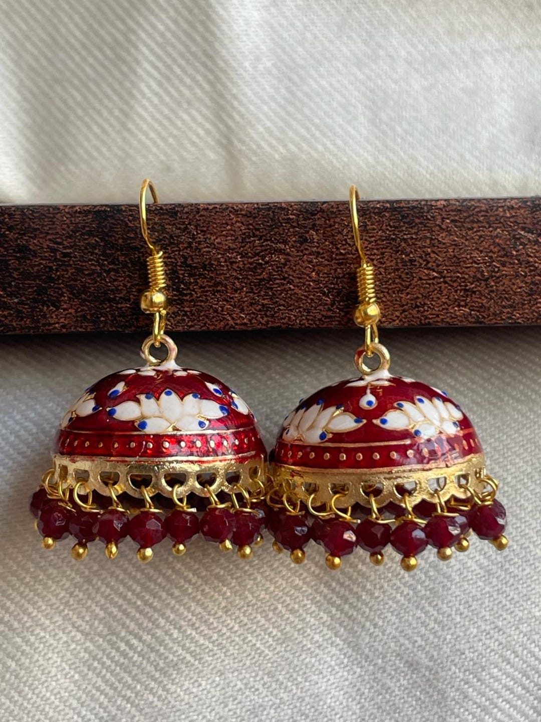 Meenakari Flower Print Jhumka Earring - Etsy