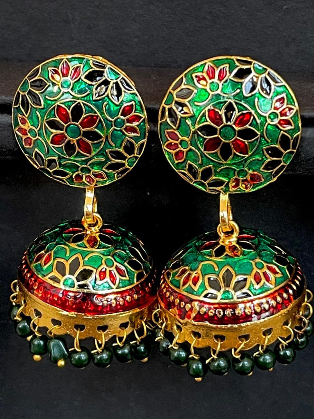 Meenakari Flower Print Top Jhumki Earring - Etsy