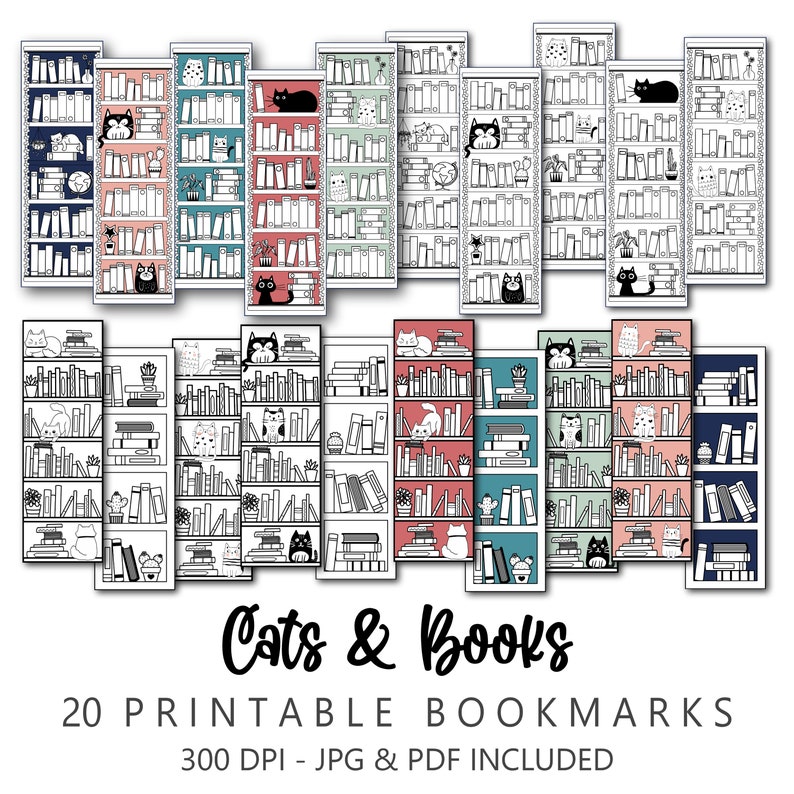 Cat's and Books Printable Bookmarks - 20 Book Tracker Bookmarks - PNG ...