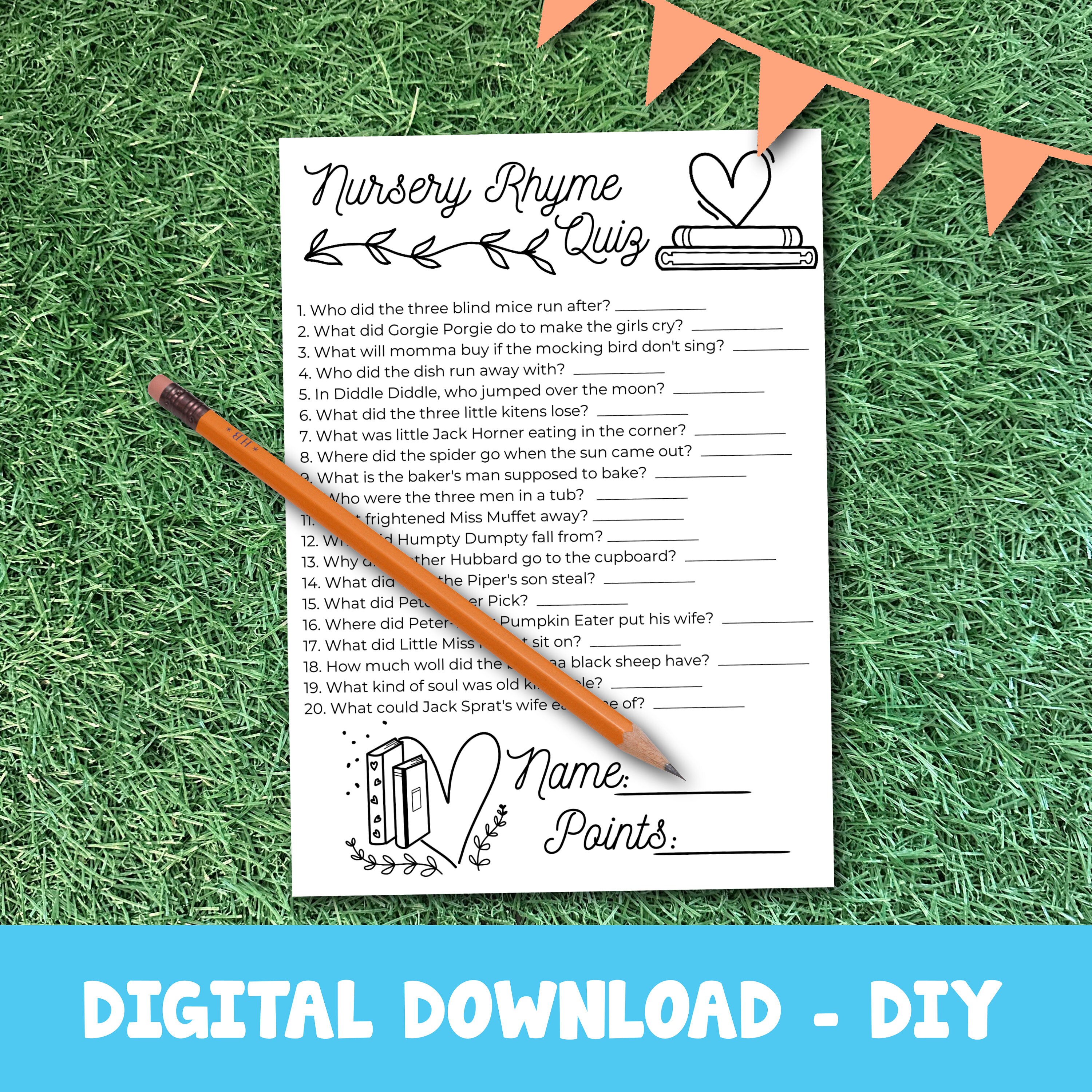 Nursery Rhyme Quiz for Baby Shower - Fun Baby Shower Party Game ...
