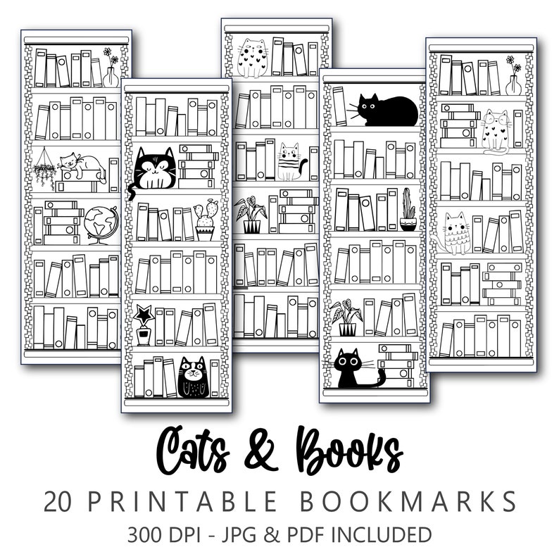 Cat's and Books Printable Bookmarks - 20 Book Tracker Bookmarks - PNG ...