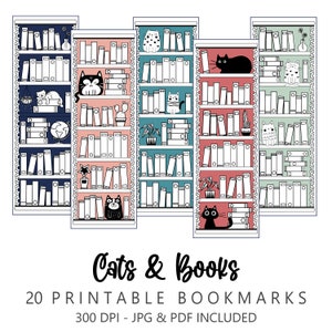 Cat's and Books Printable Bookmarks - 20 Book Tracker Bookmarks - PNG ...