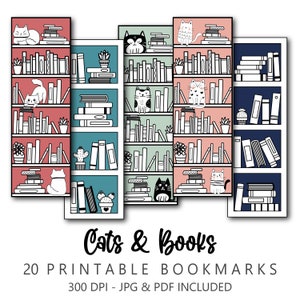Cat's and Books Printable Bookmarks - 20 Book Tracker Bookmarks - PNG ...