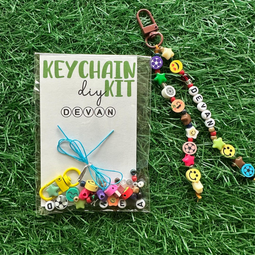 Personalized Sports Name Keychain Kit - DIY Beaded Craft Emoji Sport ...